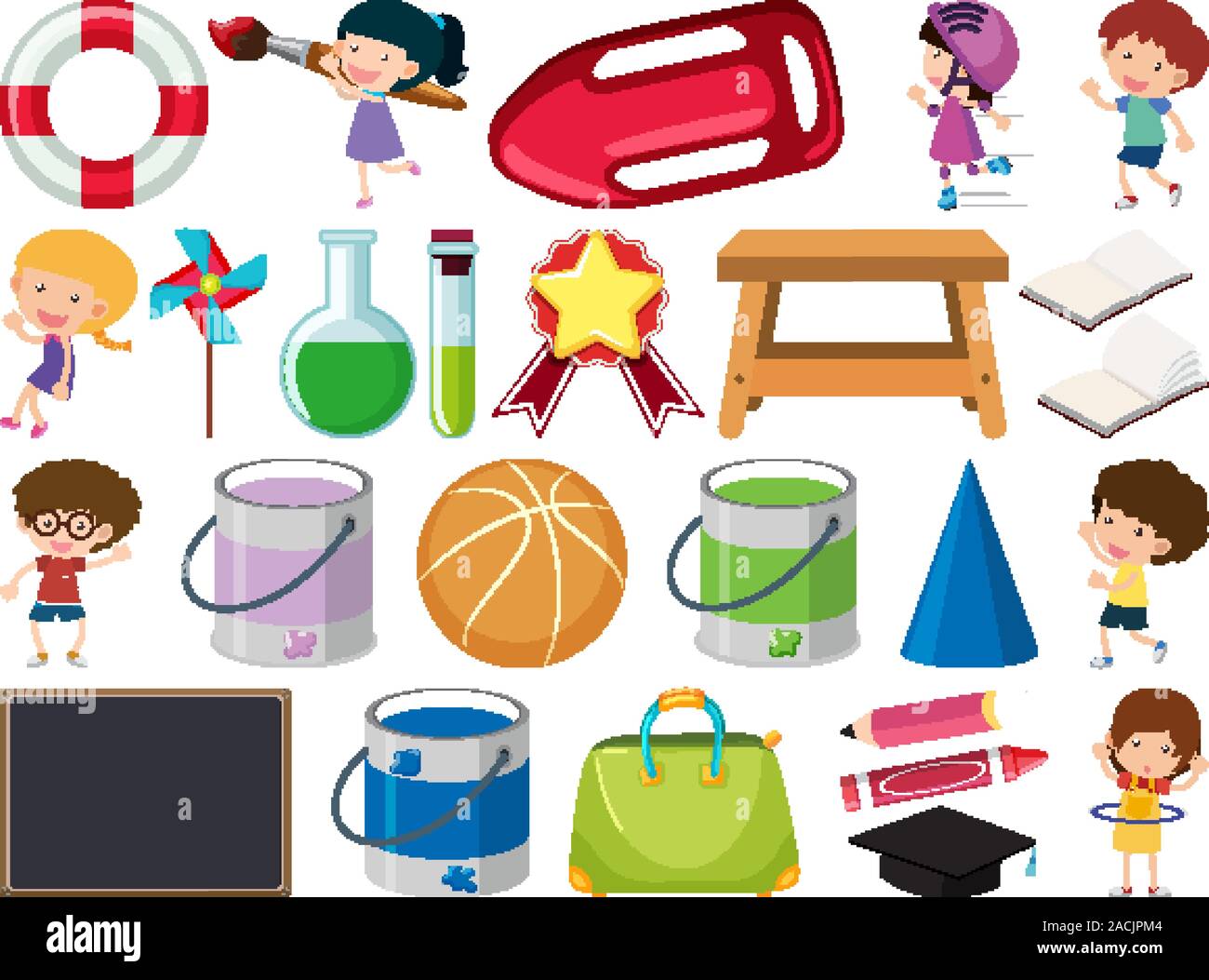Set of isolated objects of children and school items illustration Stock ...