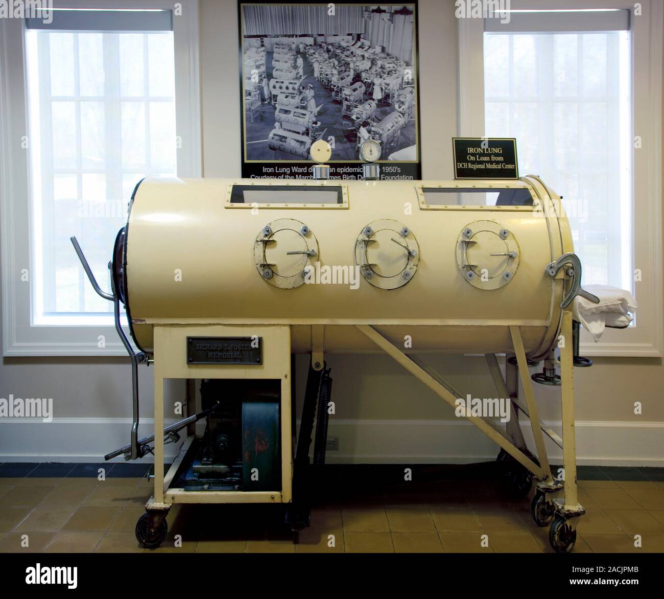 Iron lung from the 1930s, museum exhibit. This machine, dating from ...