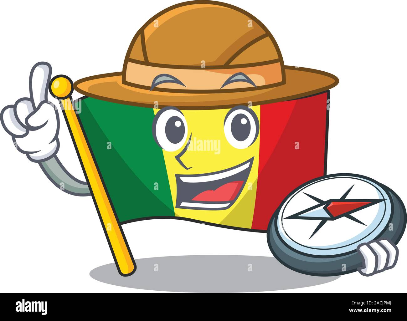 Explorer flag mali cartoon character holding a compass Stock Vector ...