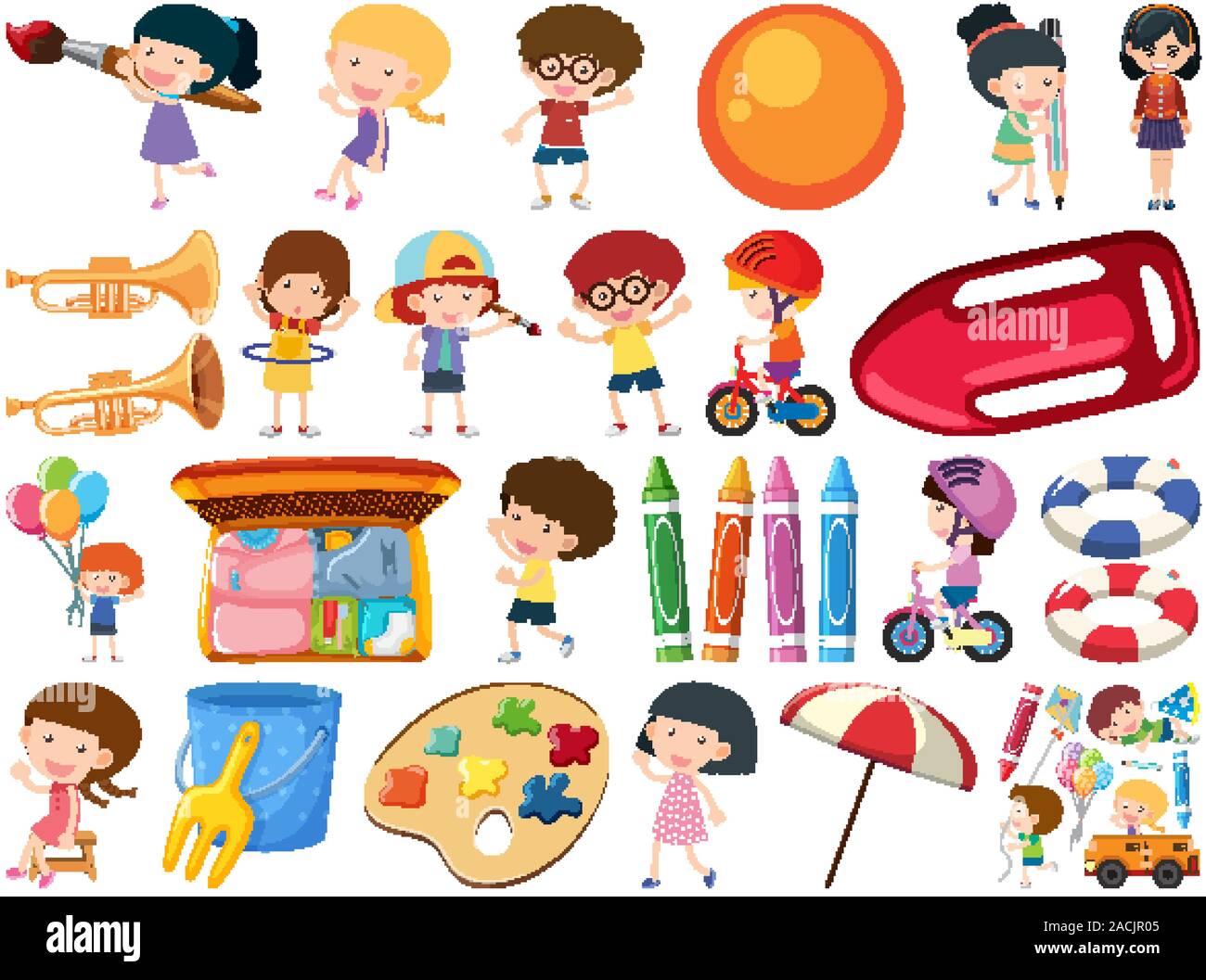 Set of isolated objects of kids and school items illustration Stock ...