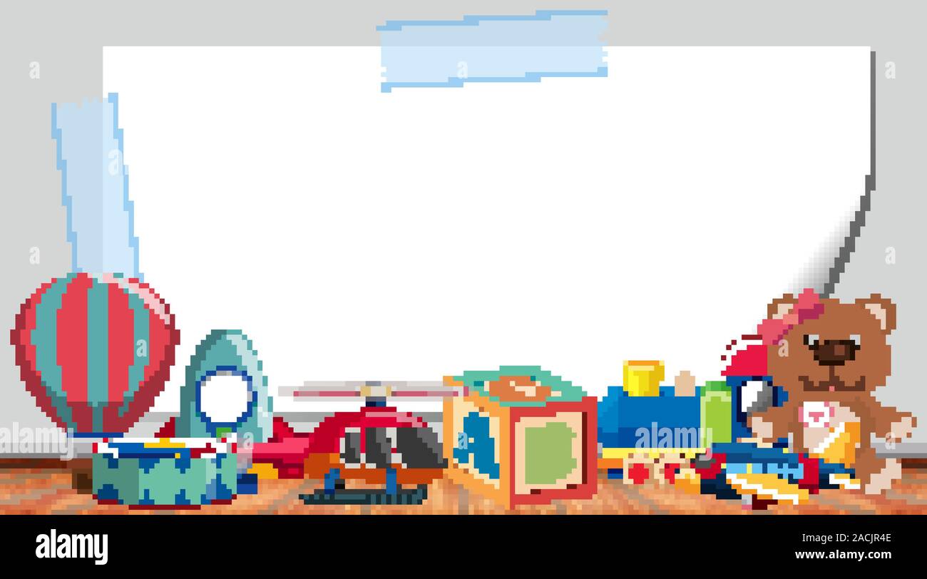 Border template with many toys on the floor illustration Stock Vector ...