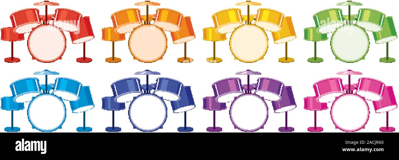 Set of drumsets in different colors illustration Stock Vector Image ...