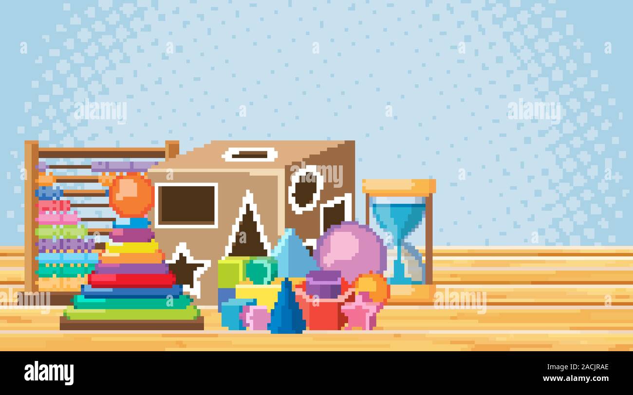 Room with blocks and shapes on wooden floor illustration Stock Vector ...