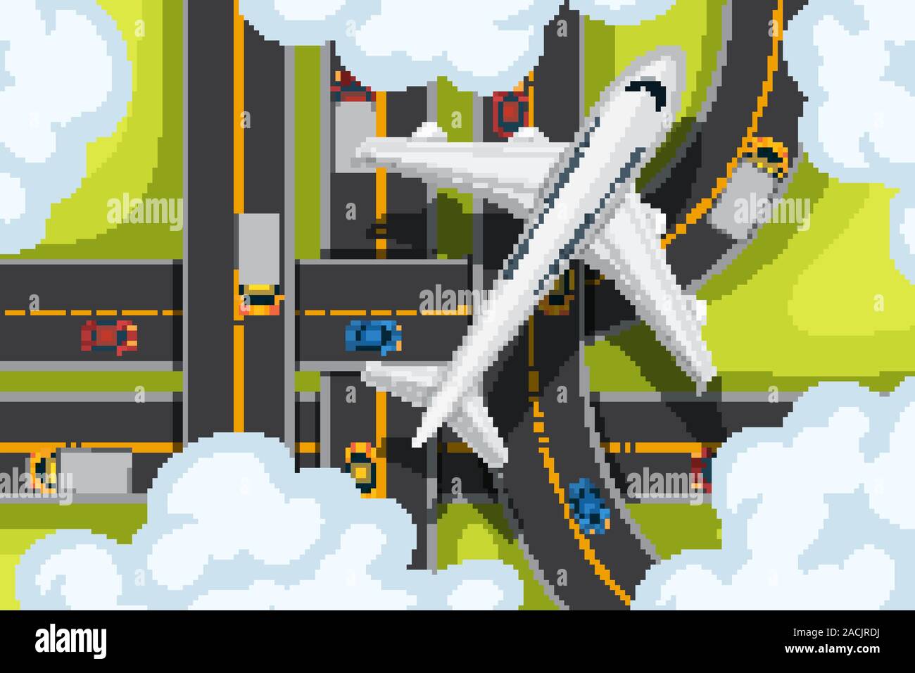 Aerial design with roads and airplane flying illustration Stock Vector ...