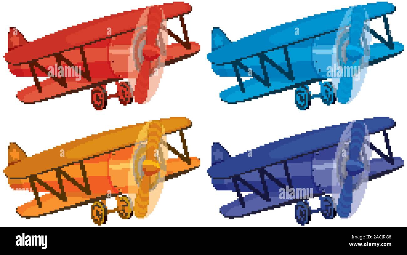 Set of four pictures of airplane in different colors illustration Stock ...