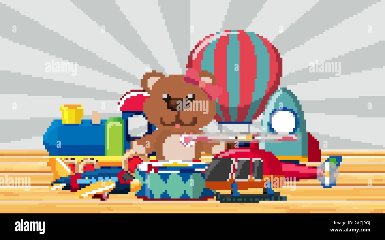 Many toys on wooden floor illustration Stock Vector Image & Art - Alamy