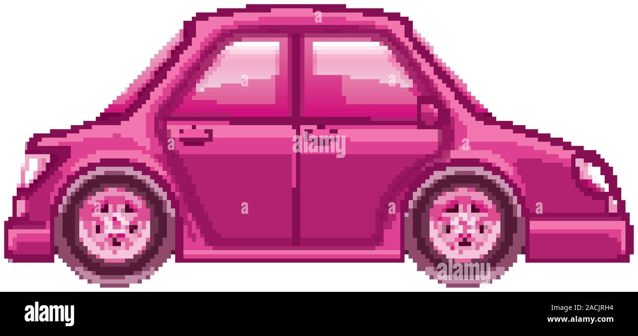 Single picture of pink car on white background illustration Stock ...