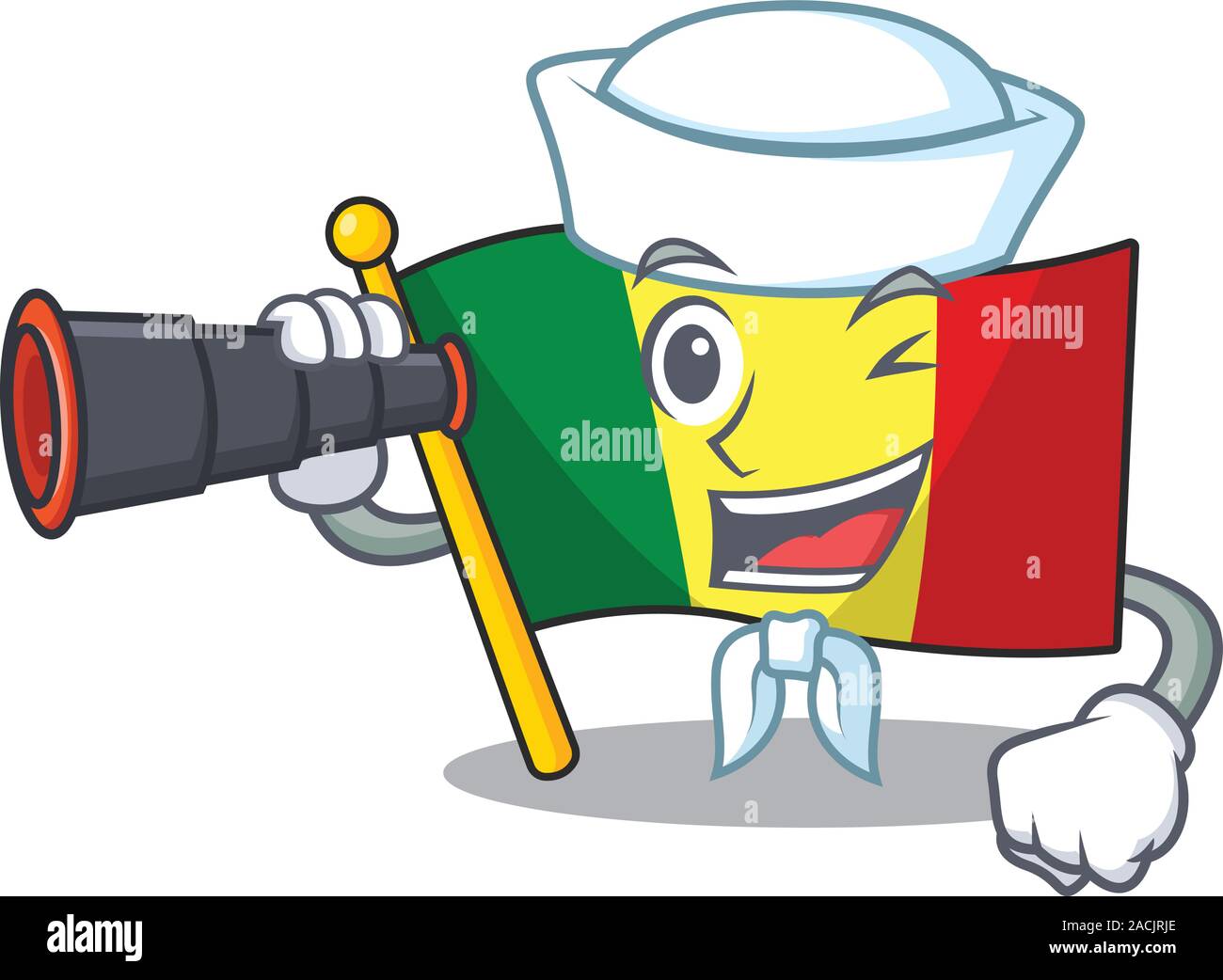 Smiling happy Sailor with binocular flag mali cartoon design Stock ...
