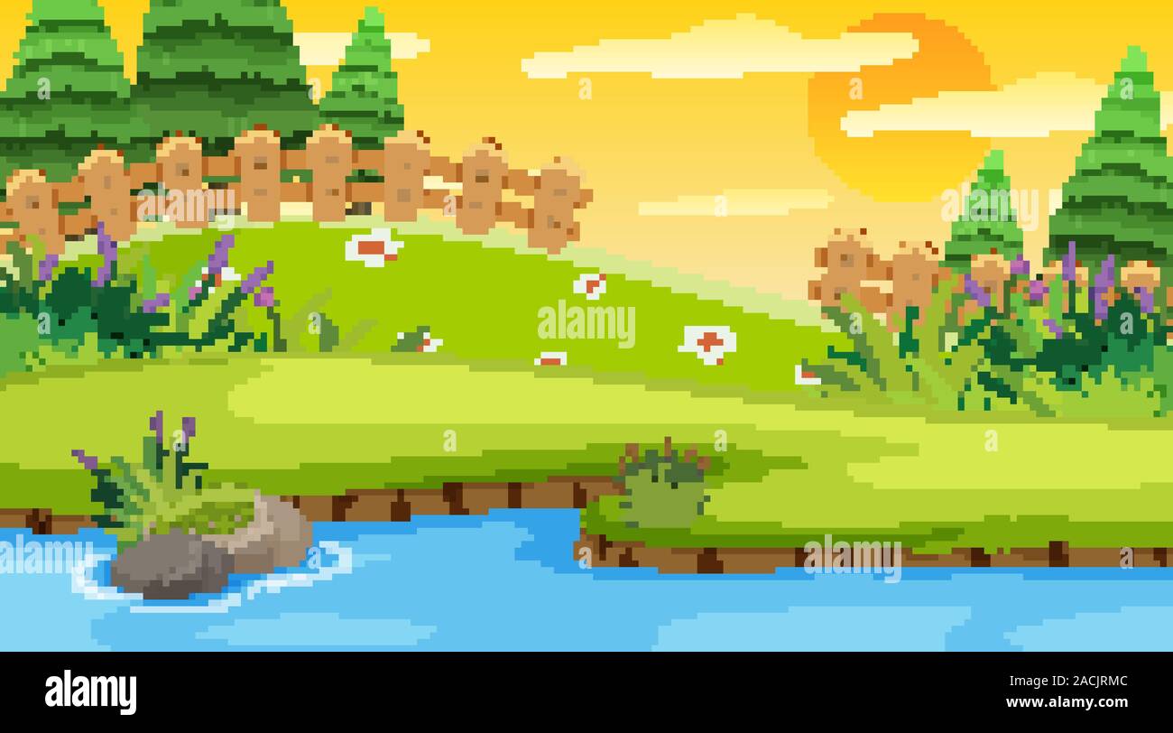 Nature scene with park at sunset illustration Stock Vector Image & Art ...