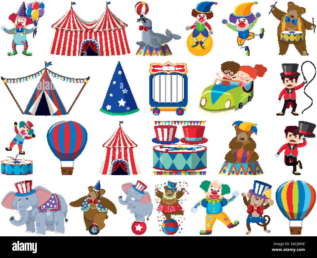 Large set of isolated objects of kids and circus illustration Stock ...