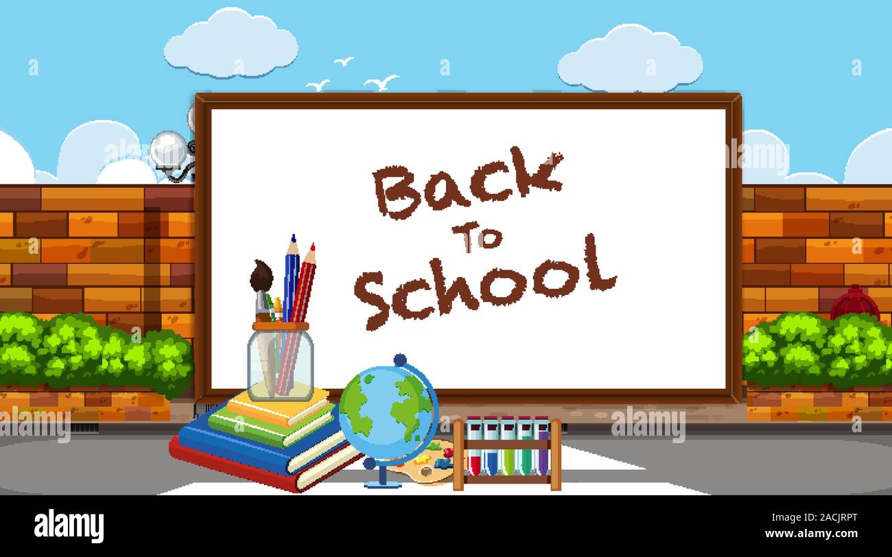 Back to school sign with many school items illustration Stock Vector ...