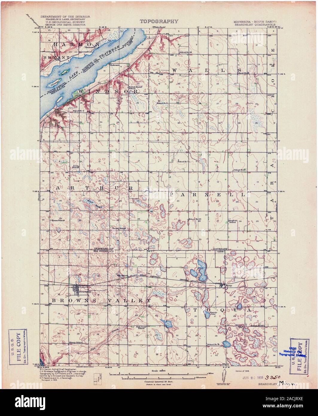 USGS TOPO Map South Dakota MN Beardsley 805454 1918 62500 Restoration ...