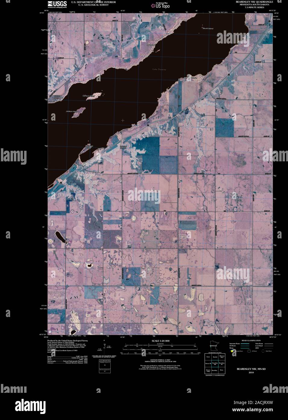 USGS TOPO Map South Dakota MN Beardsley NW 20100820 TM Inverted ...