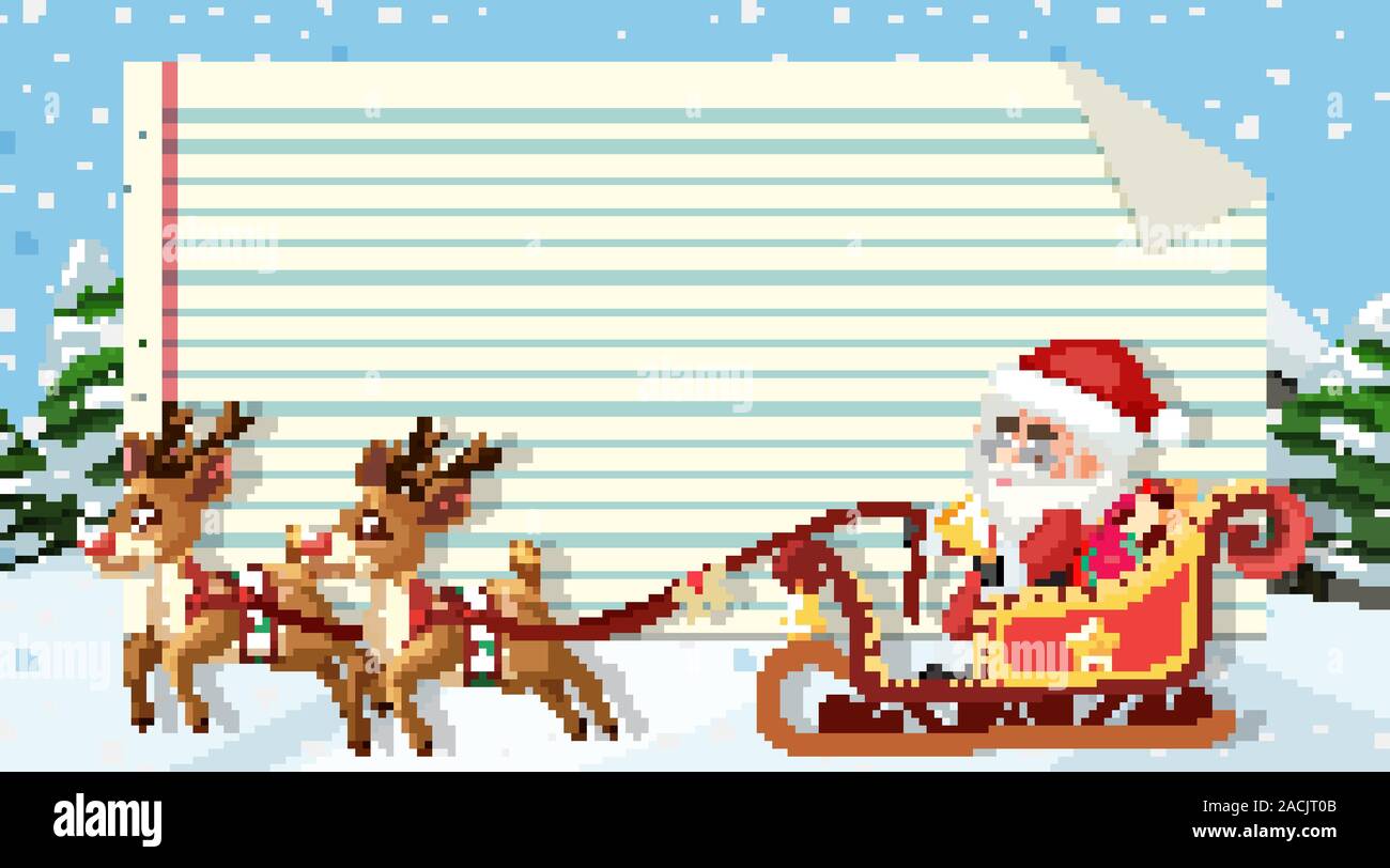 Paper template with Santa and reindeer background illustration Stock ...
