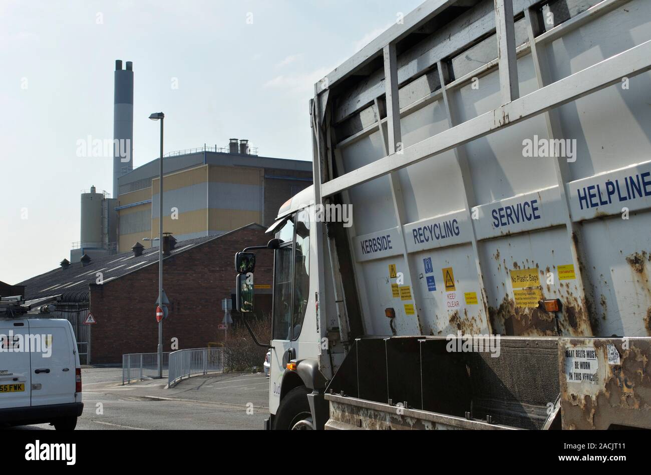 Refuse lorry approaching Dudley waste incinerator, West Midlands, UK ...