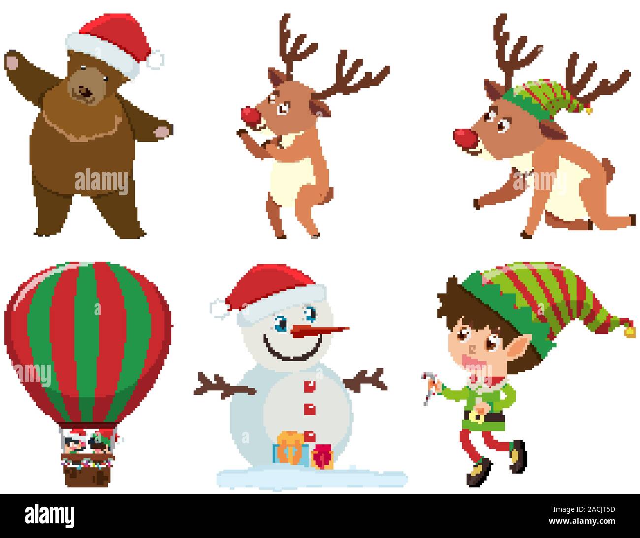Christmas set with elf and reindeers illustration Stock Vector Image ...