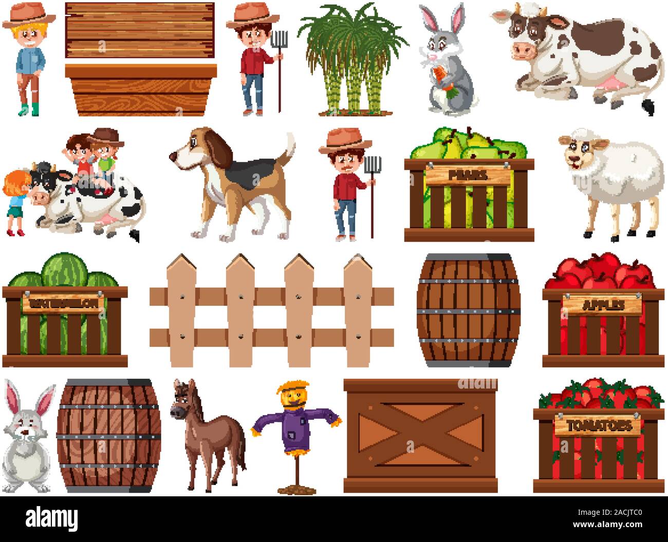 Large set of isolated farm objects illustration Stock Vector Image ...