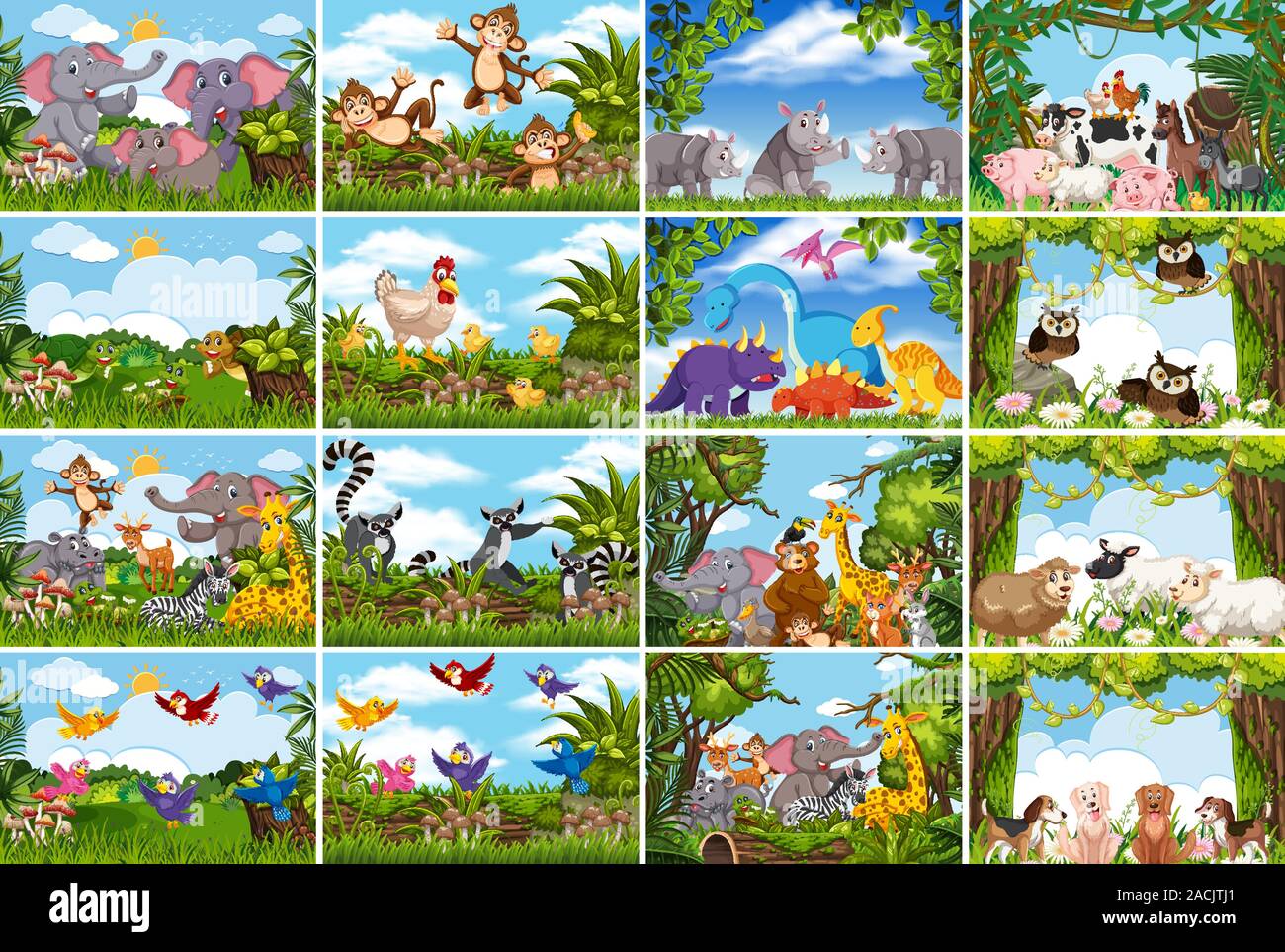 Set of various animals in nature scenes illustration Stock Vector Image ...
