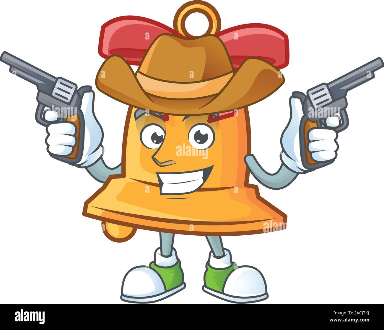 Christmas bell cartoon character as a Cowboy holding guns Stock Vector ...