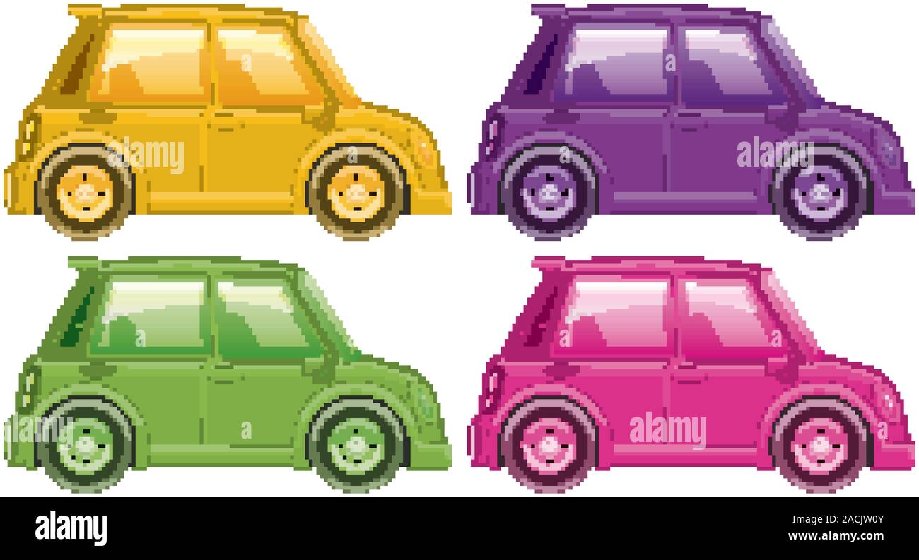 Set of four pictures of car in four different colors illustration Stock ...