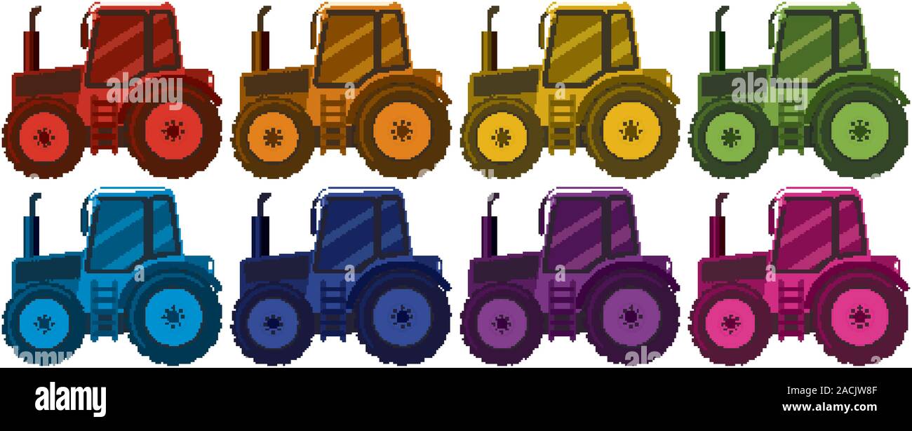 Set of tractors in eight different colors illustration Stock Vector ...