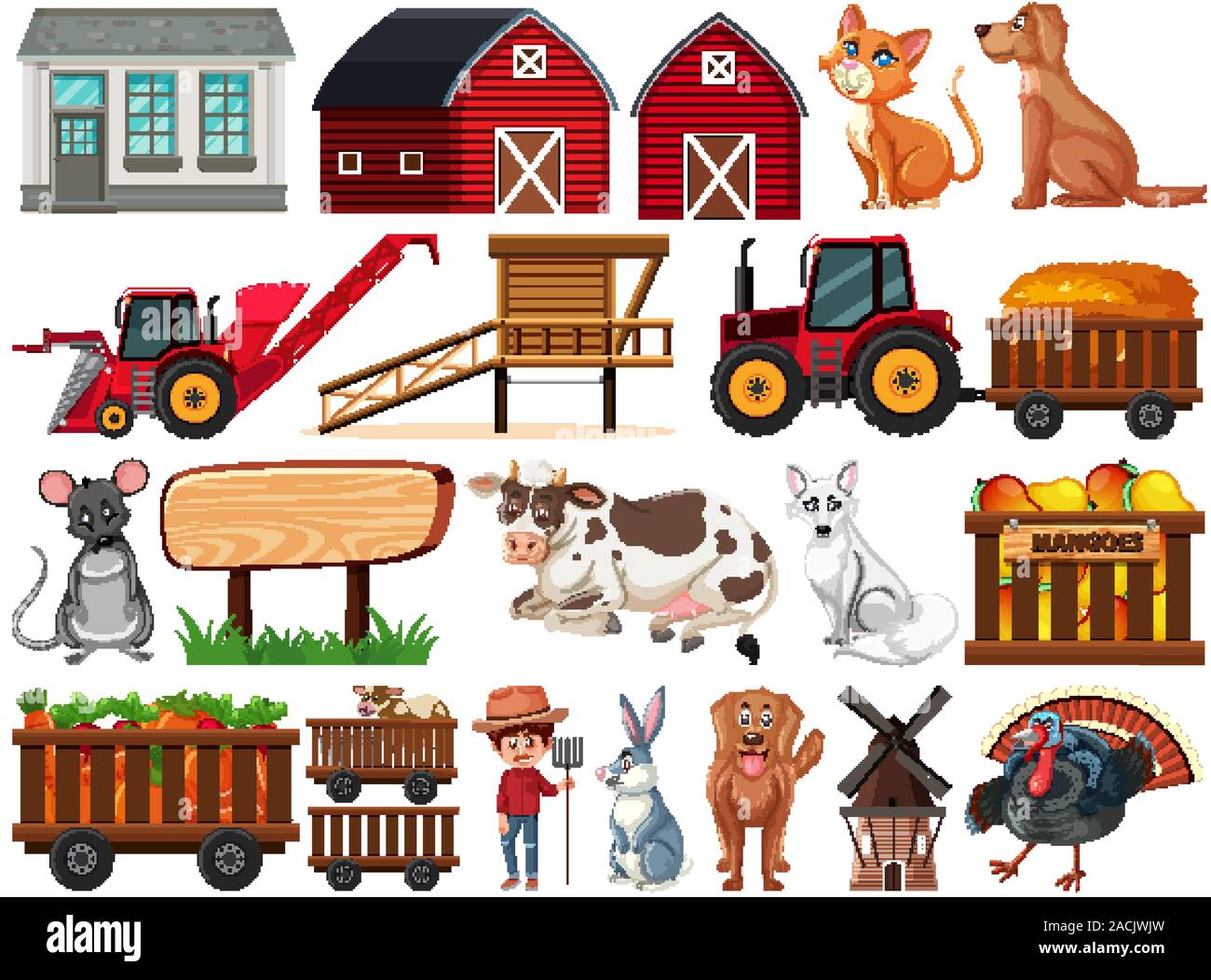 Large set of isolated farm objects illustration Stock Vector Image ...