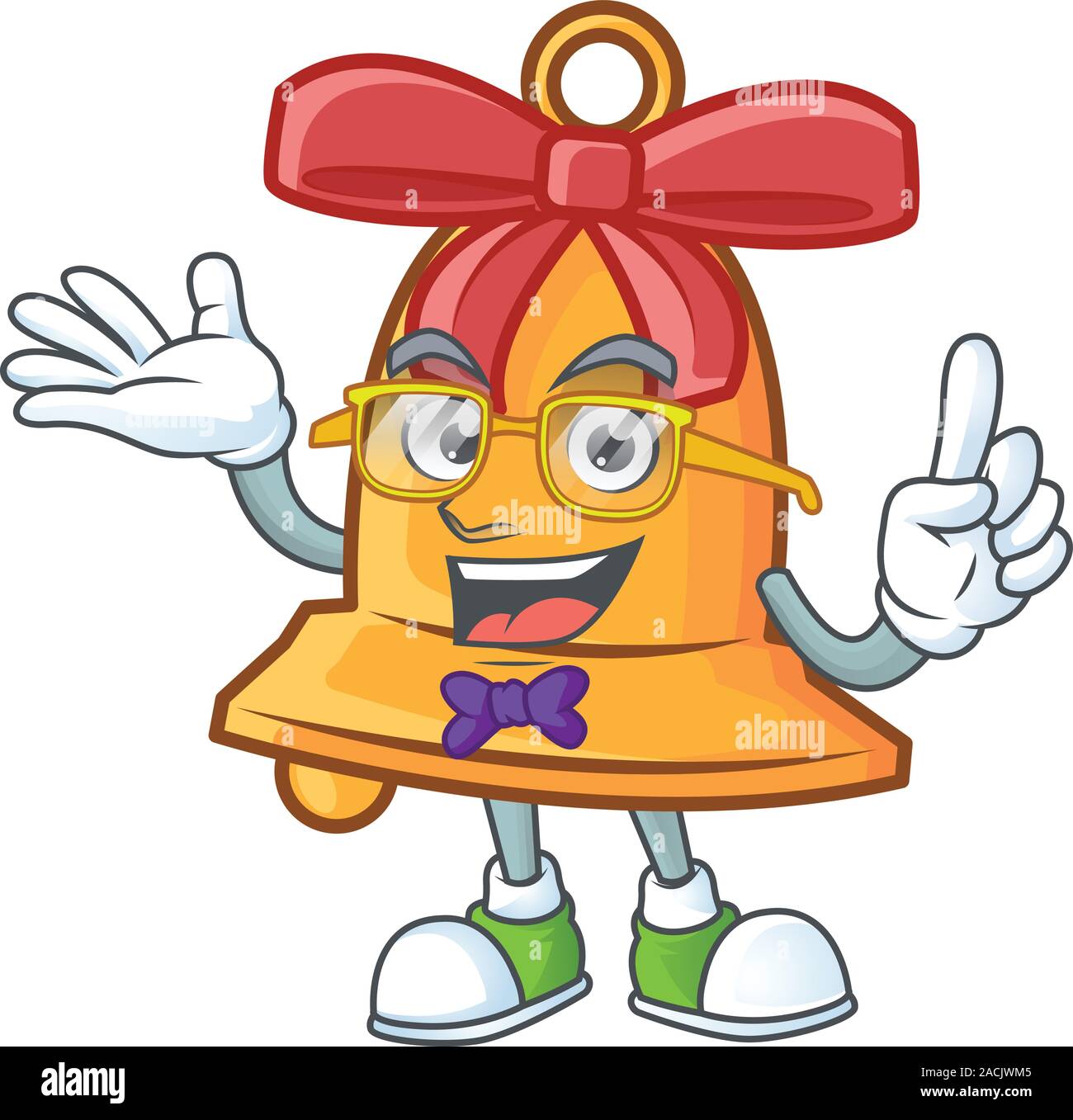 Super Funny Geek smart christmas bell mascot cartoon style Stock Vector ...