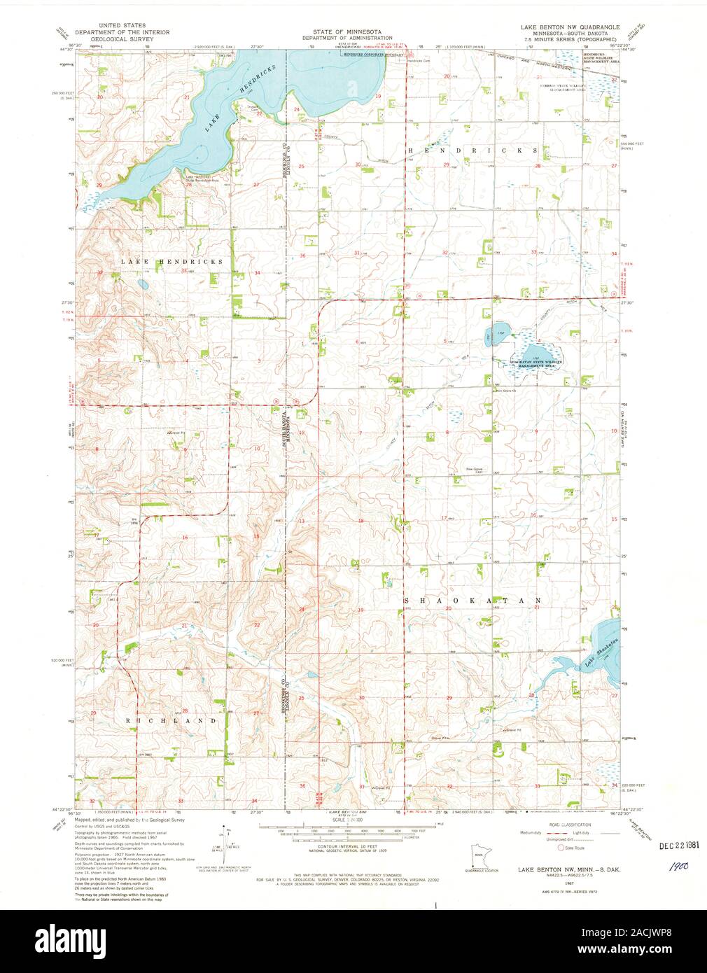 USGS TOPO Map South Dakota MN Lake Benton NW 804750 1967 24000 ...