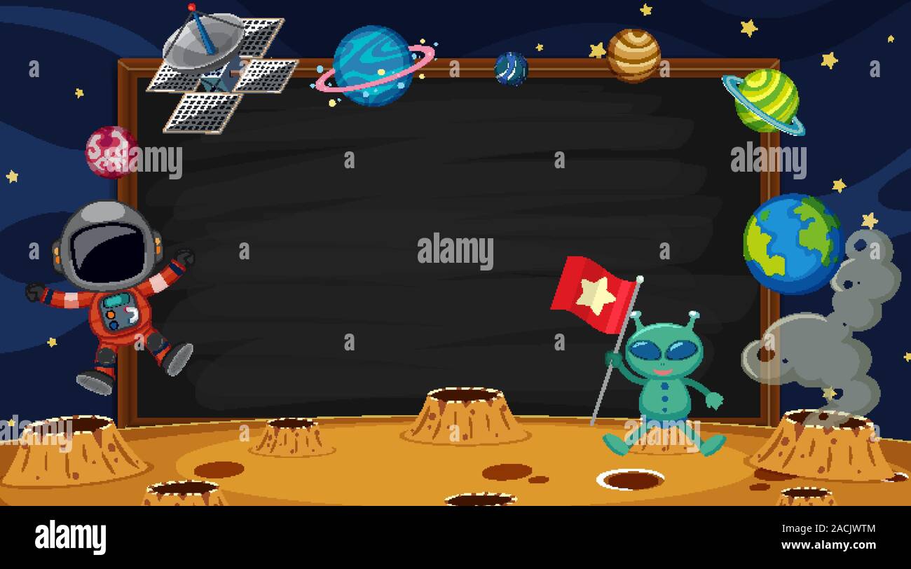 Border template with astronaut in space background illustration Stock ...
