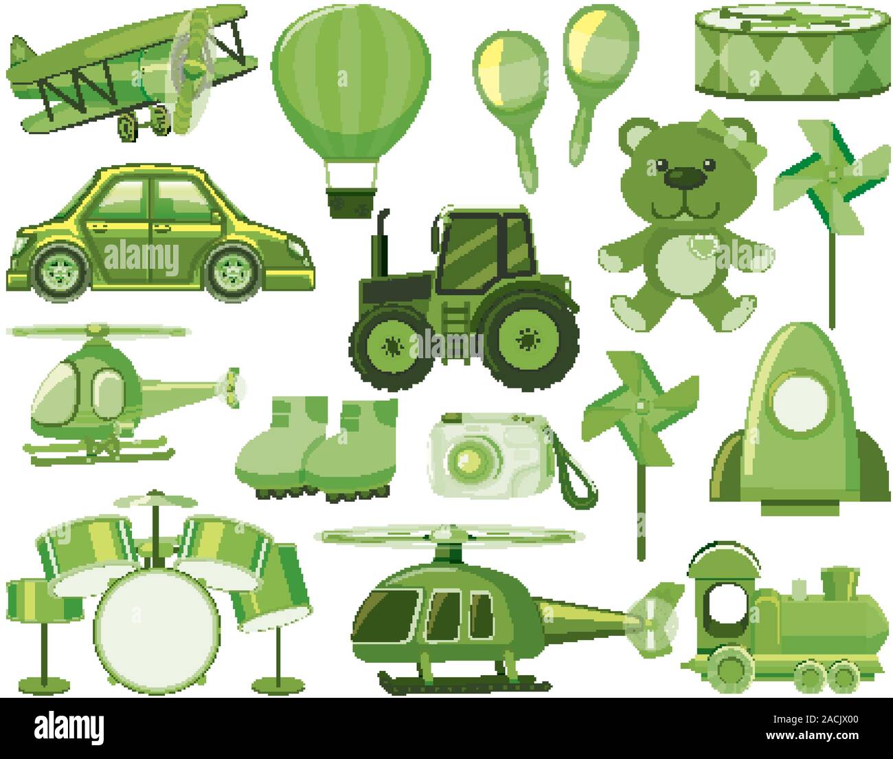 Large set of different objects in green illustration Stock Vector Image ...
