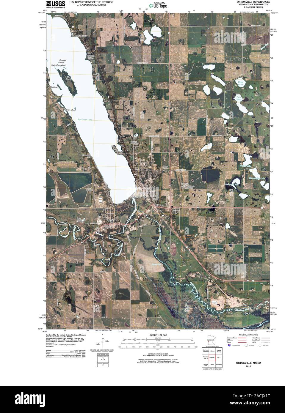 USGS TOPO Map South Dakota MN Ortonville 20100820 TM Restoration Stock ...