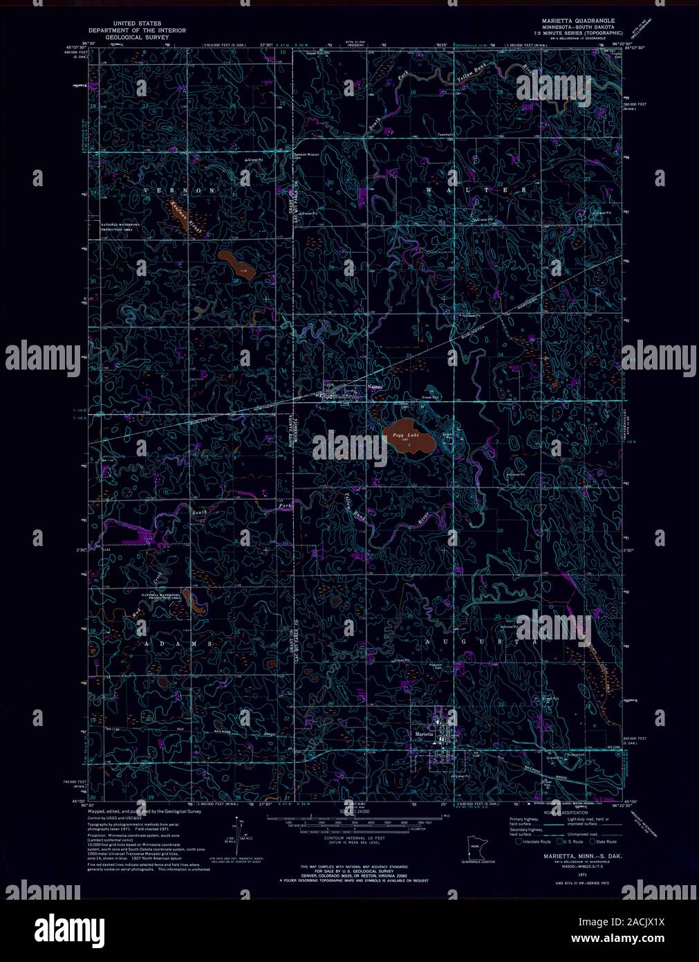 USGS TOPO Map South Dakota MN Marietta 804918 1971 24000 Inverted ...