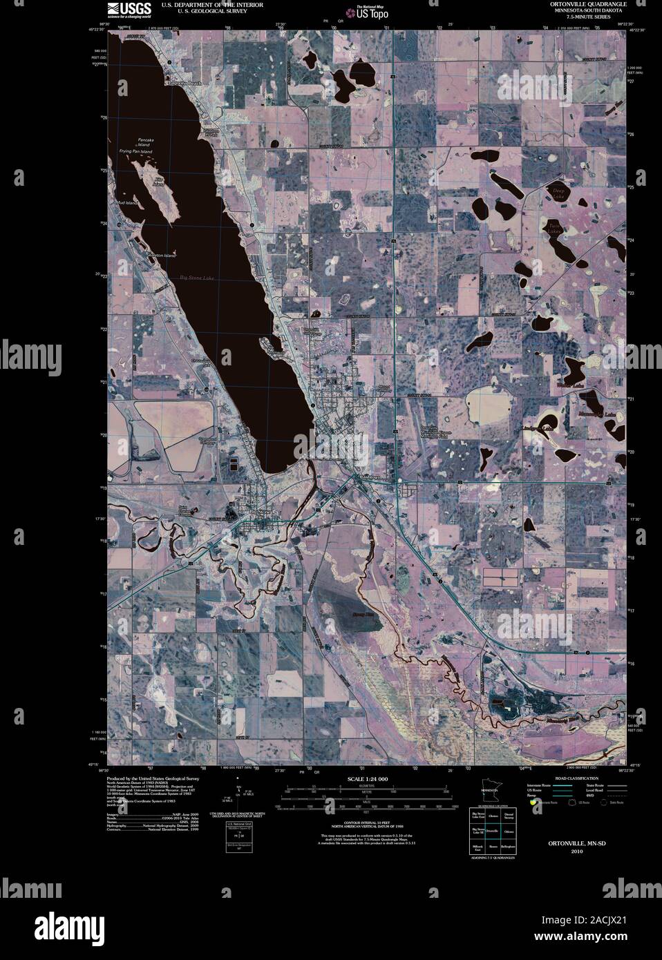 USGS TOPO Map South Dakota MN Ortonville 20100820 TM Inverted ...