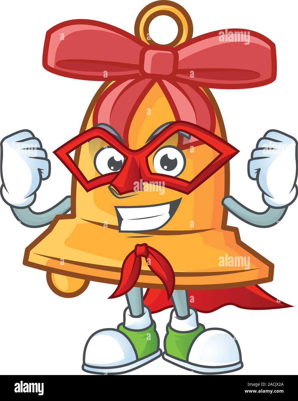 A cartoon of christmas bell wearing costume of Super hero Stock Vector ...