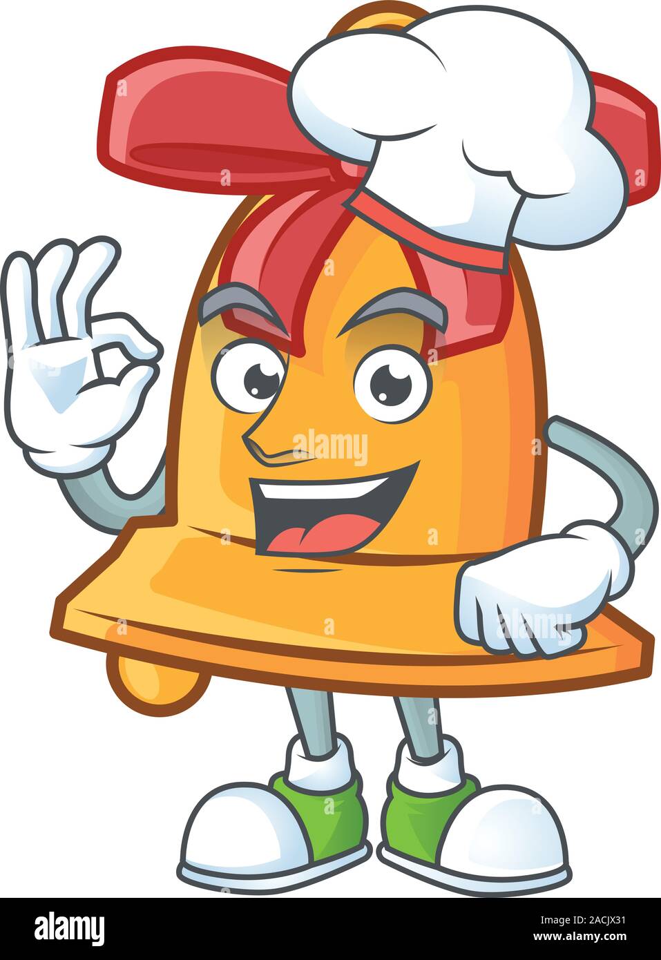 Happy Chef christmas bell cartoon character with white hat Stock Vector ...