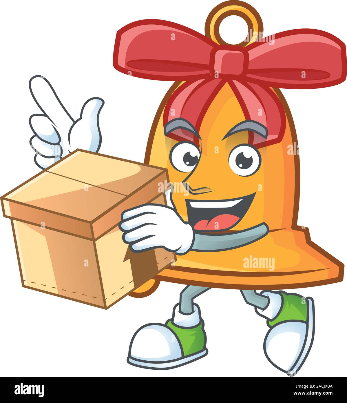 With box Super Funny christmas bell cartoon character style Stock ...