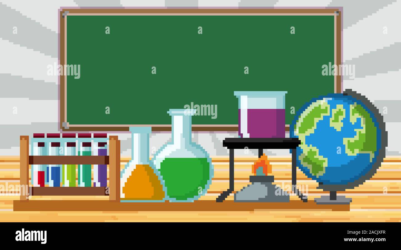 Classroom with science equipments on the table illustration Stock ...