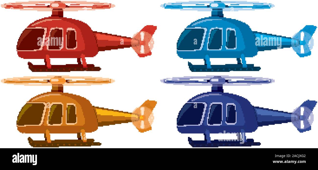 Set of four pictures of helicopters in different colors illustration ...