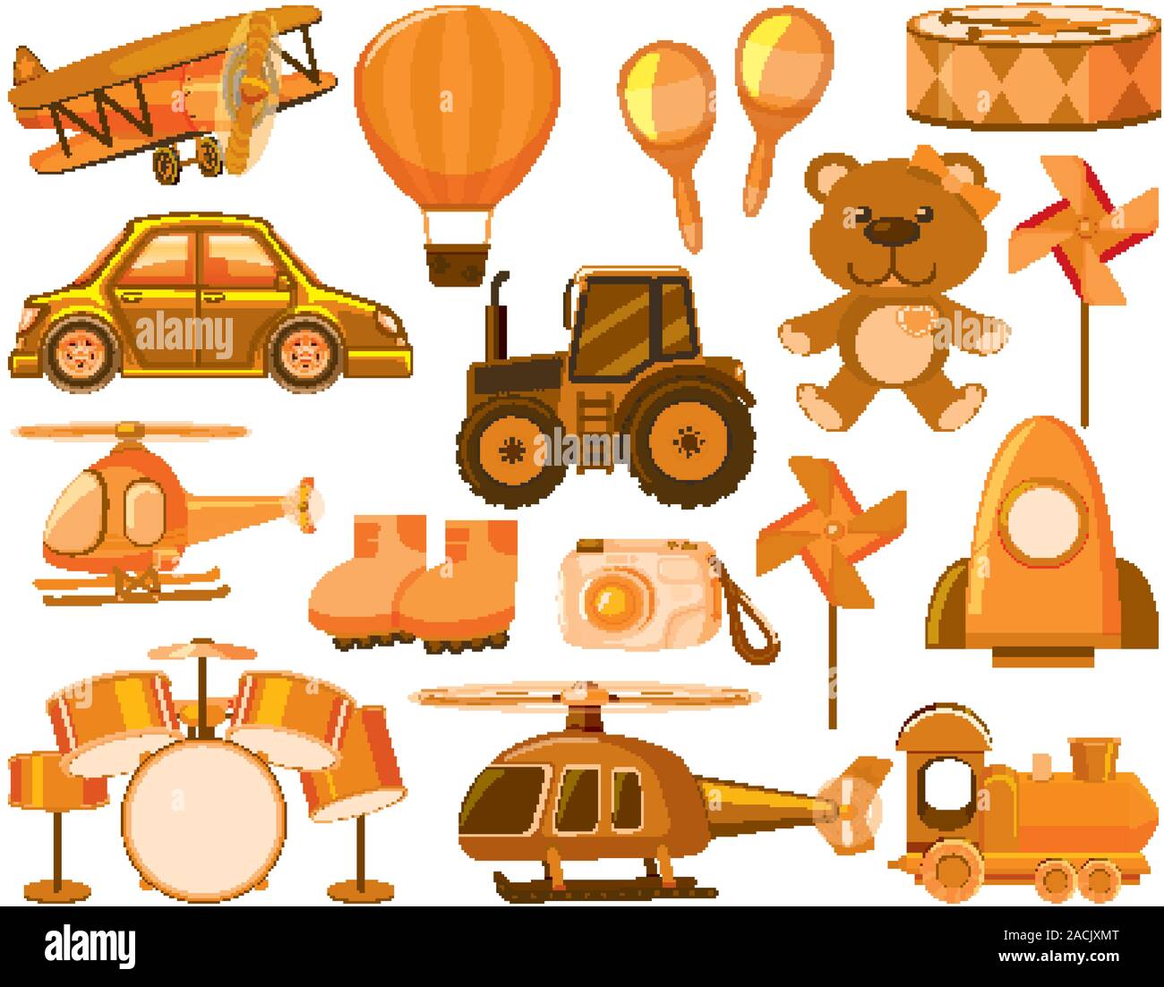 Large set of different objects in orange illustration Stock Vector ...