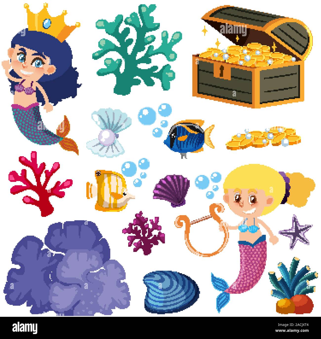 Set of isolated mermaid and fish illustration Stock Vector Image & Art ...