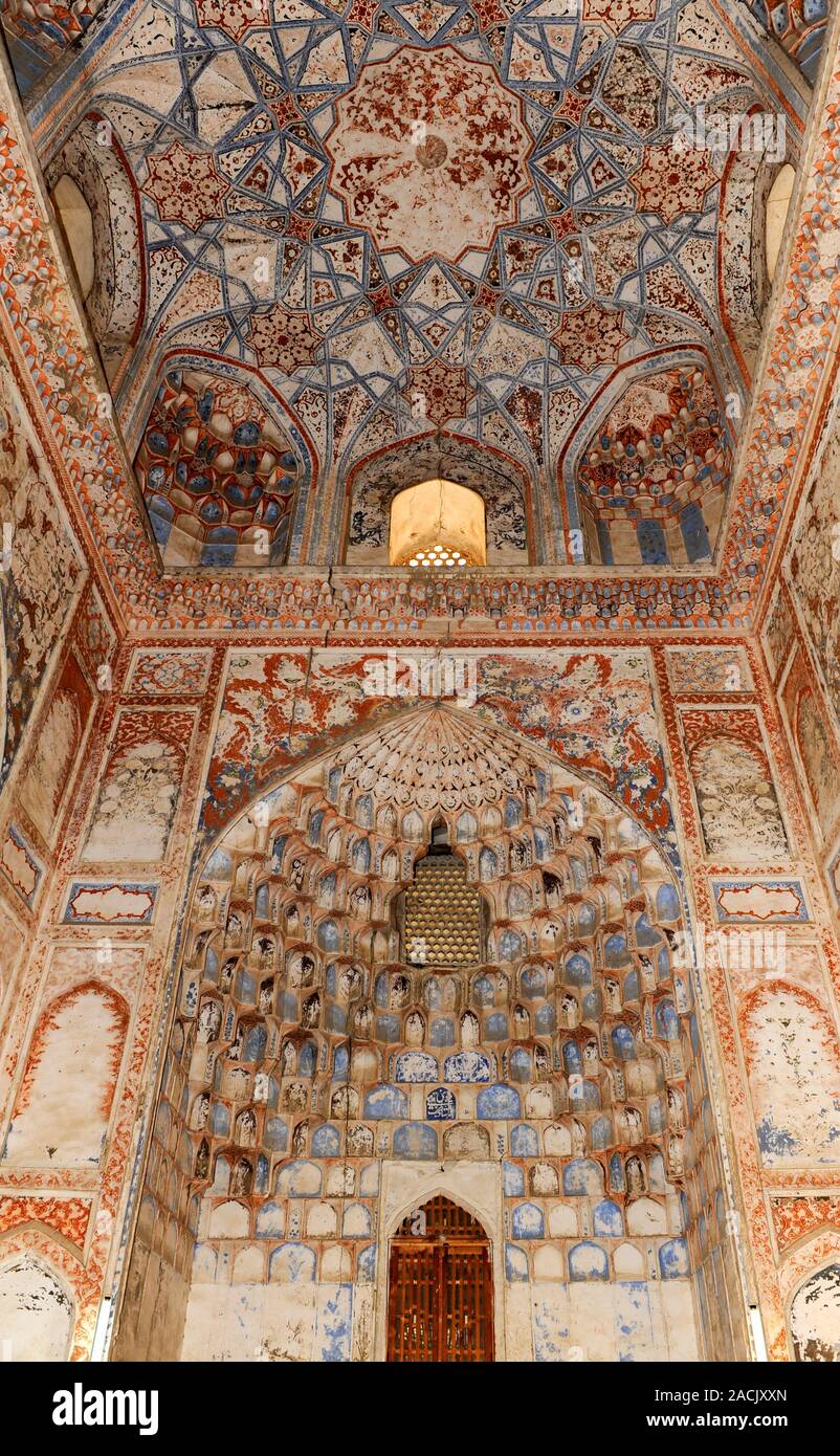 The ceiling in the form of a dome in a traditional ancient Asian mosaic ...
