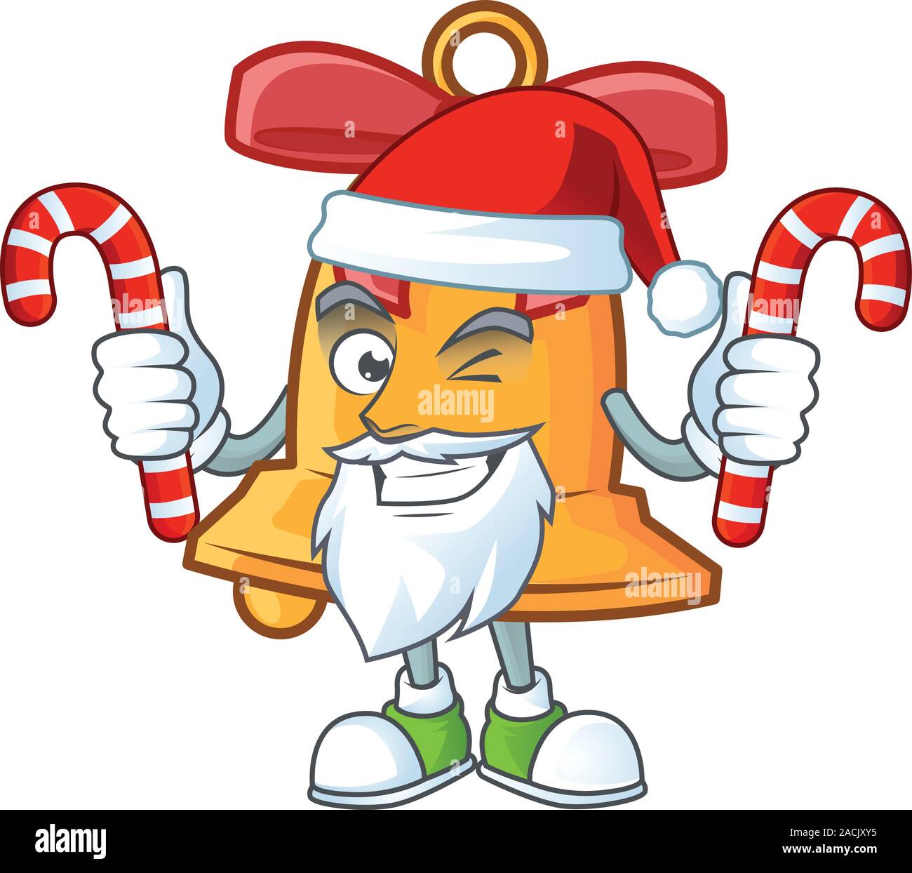 Christmas bell Cartoon character in Santa with candy Stock Vector Image ...