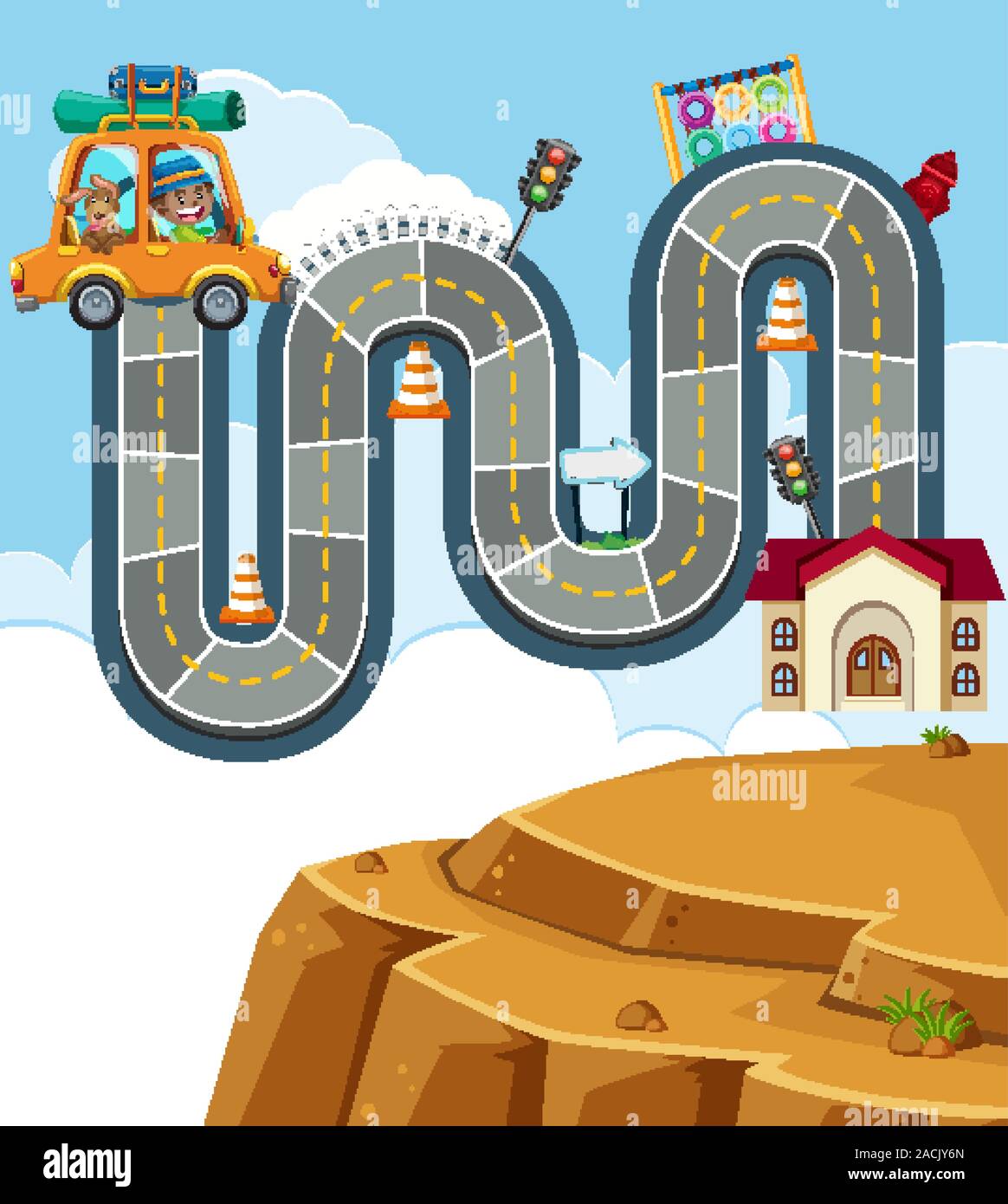 Boardgame design template with family trip on road illustration Stock ...