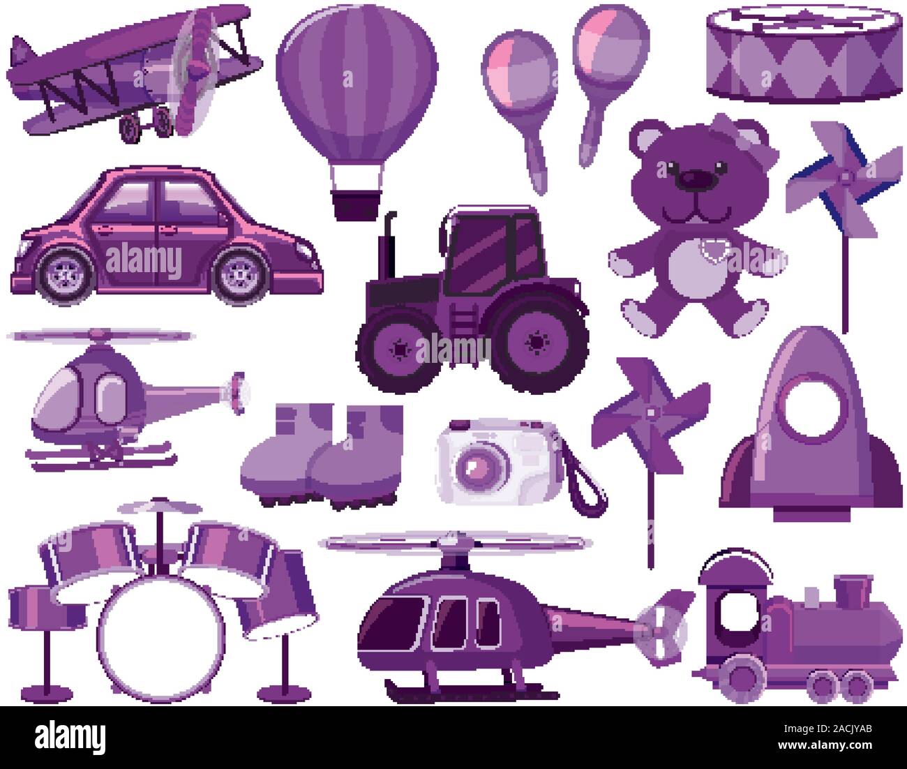 Large set of different objects in purple illustration Stock Vector ...