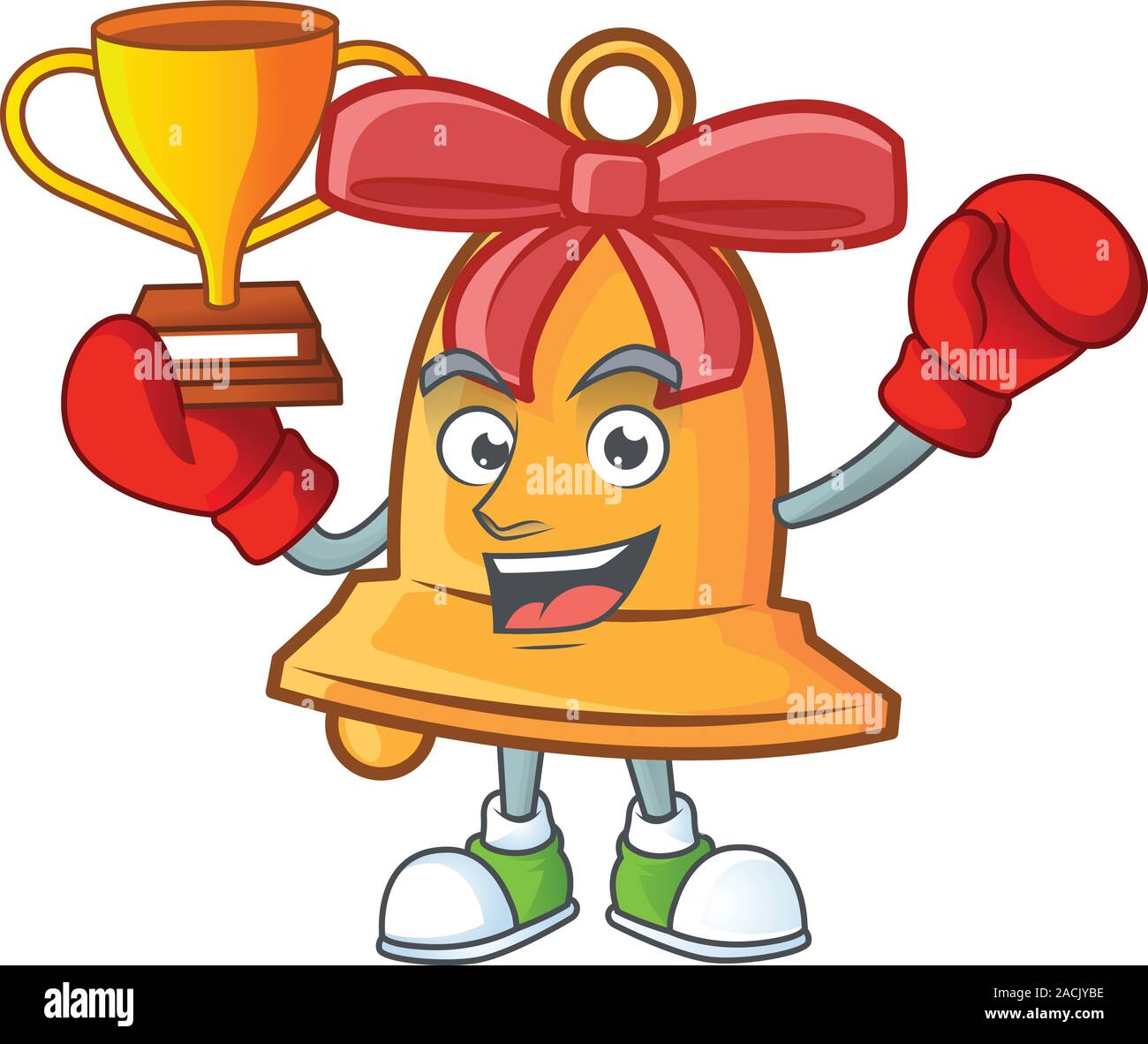 Super cool Boxing winner christmas bell in mascot cartoon style Stock ...
