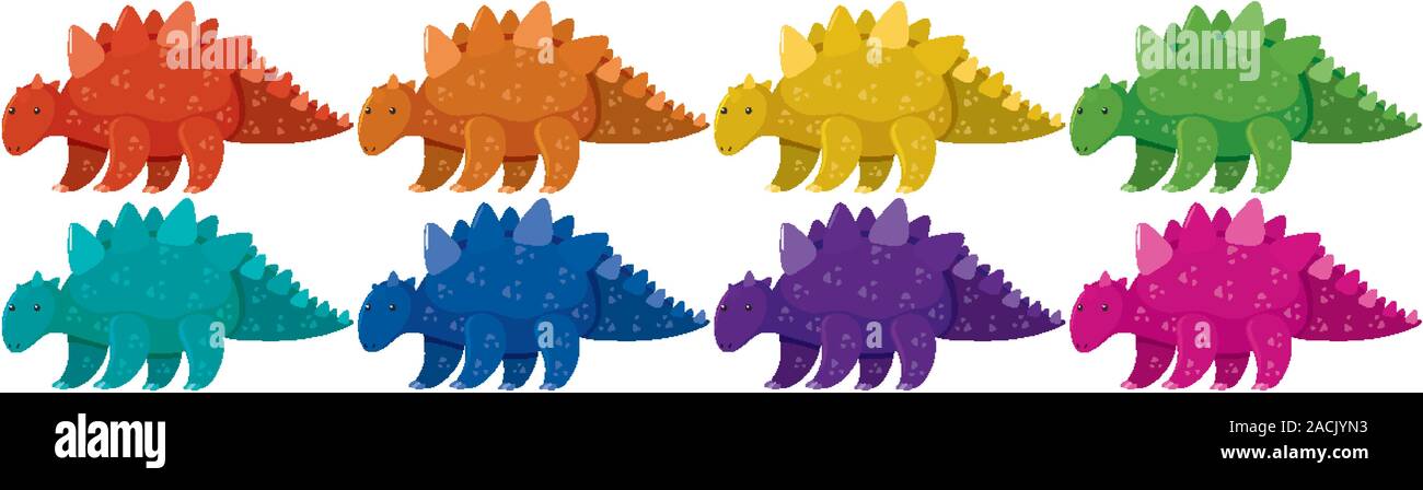 Set of stegosaurus in eight different colors illustration Stock Vector ...