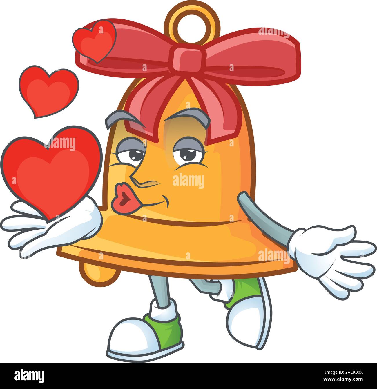 With heart christmas bell cartoon character mascot style Stock Vector ...