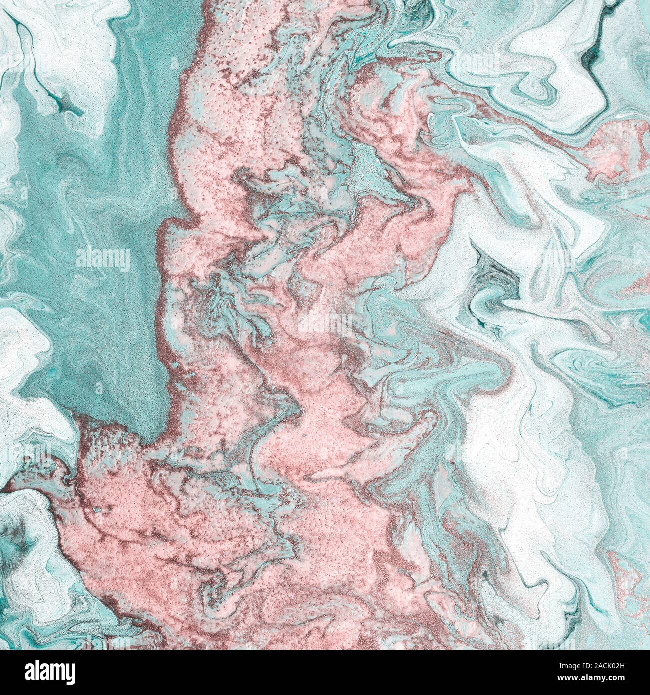 Abstract pink waves with golden inclusions. Free flowing paint. Acrylic ...