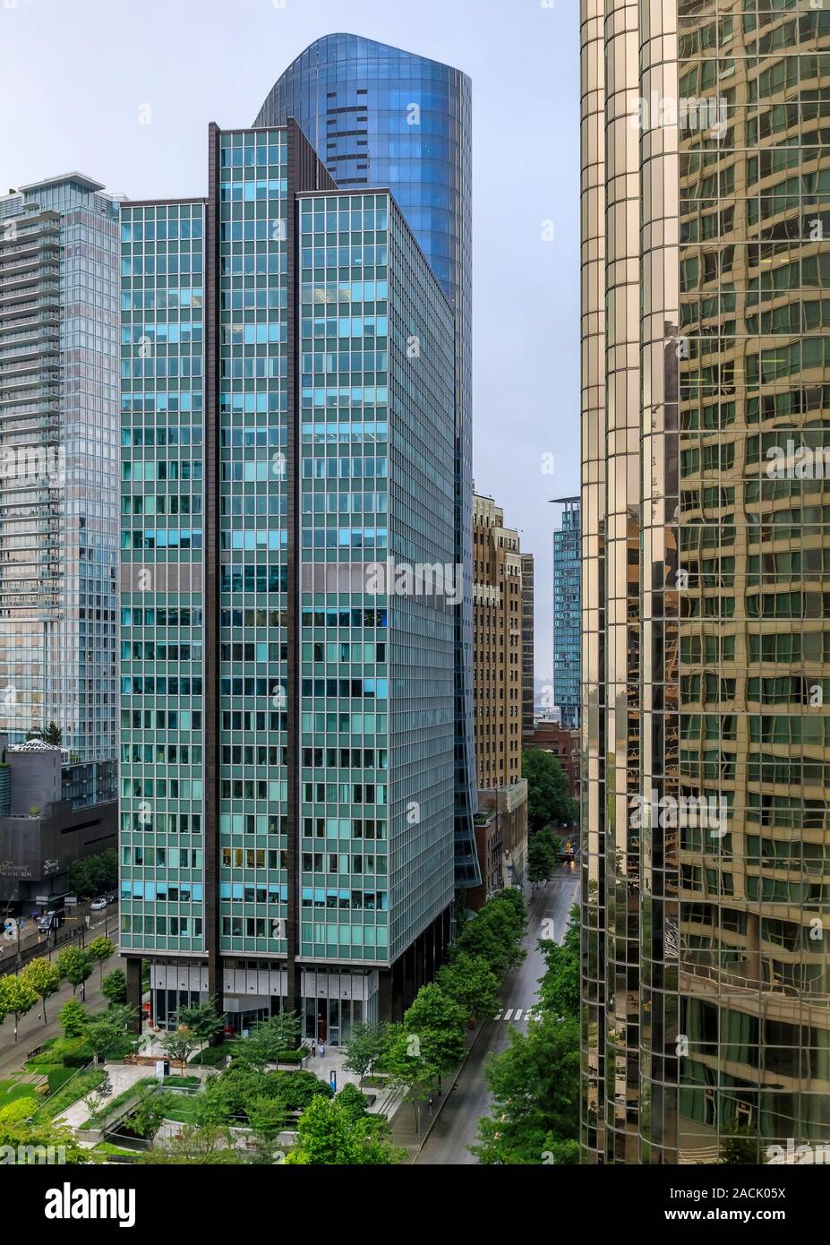 Vancouver, Canada - July 07, 2019: Aerial view of modern glass and ...