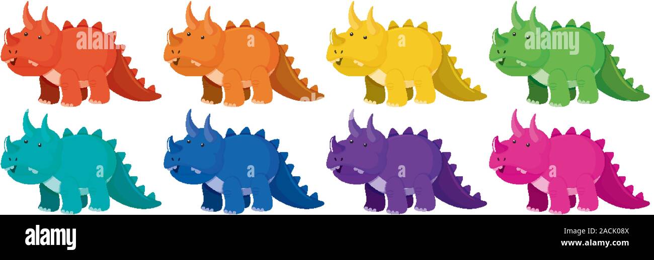 Set of triceratops in eight different colors illustration Stock Vector ...